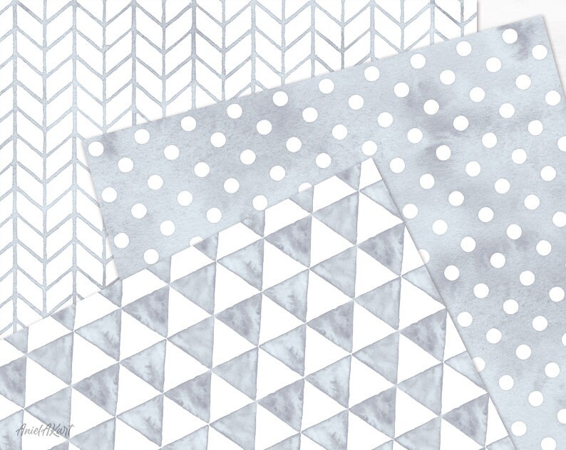Light Grey Geometric Pattern Watercolor Digital Paper Pack Printable ...