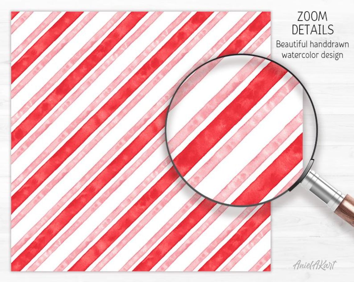 Candy Cane Stripes Digital Paper Pack Watercolor Peppermint Seamless ...