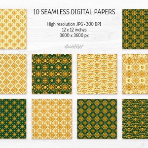 Gold Seamless Pattern Watercolor Ornaments Green Digital Paper Pack ...