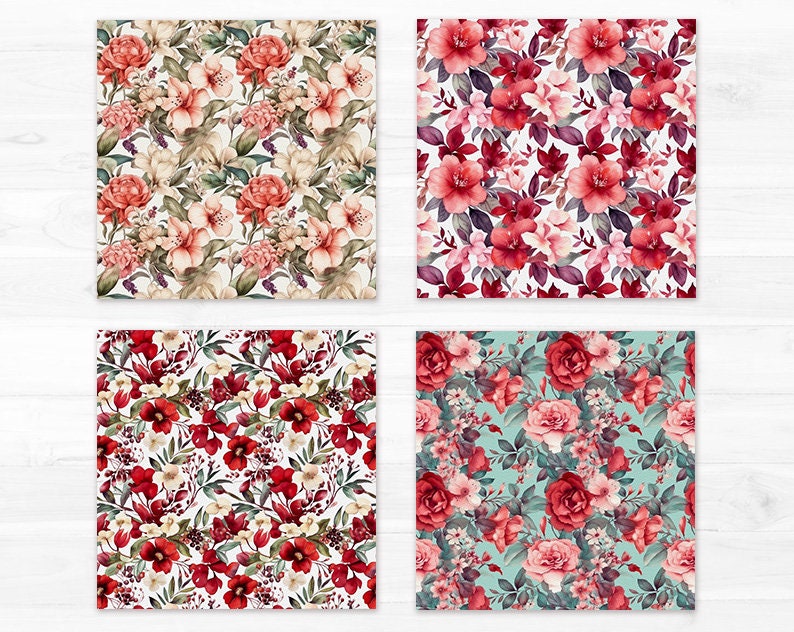 Watercolor Floral Digital Paper Pack Flower Seamless Pattern Printable ...