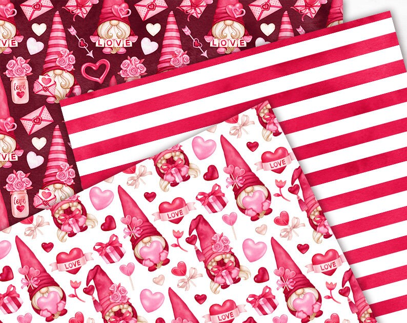 Valentine Gnomes Digital Paper Pack Watercolor Gnome Seamless - Etsy