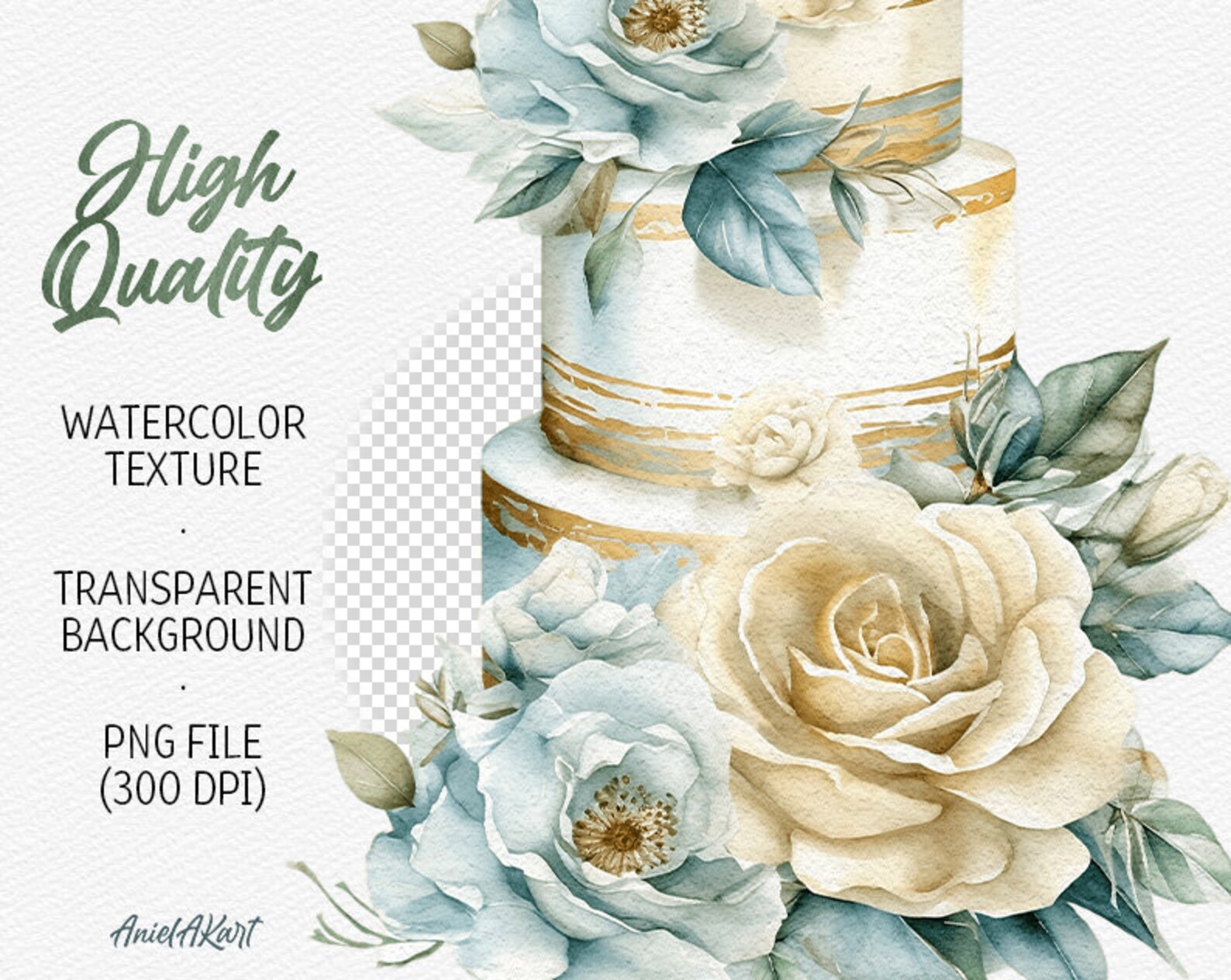 Watercolor Wedding Cake Clipart Pack Floral Cake PNG Bundle White ...
