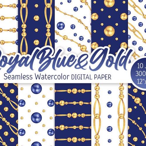 Royal Blue and Gold Digital Paper Seamless Gold Patterns - Etsy
