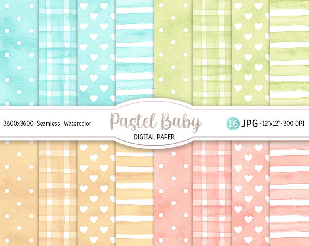 Pastel Baby Digital Paper Pack Cute Seamless Pattern Watercolor Polka ...