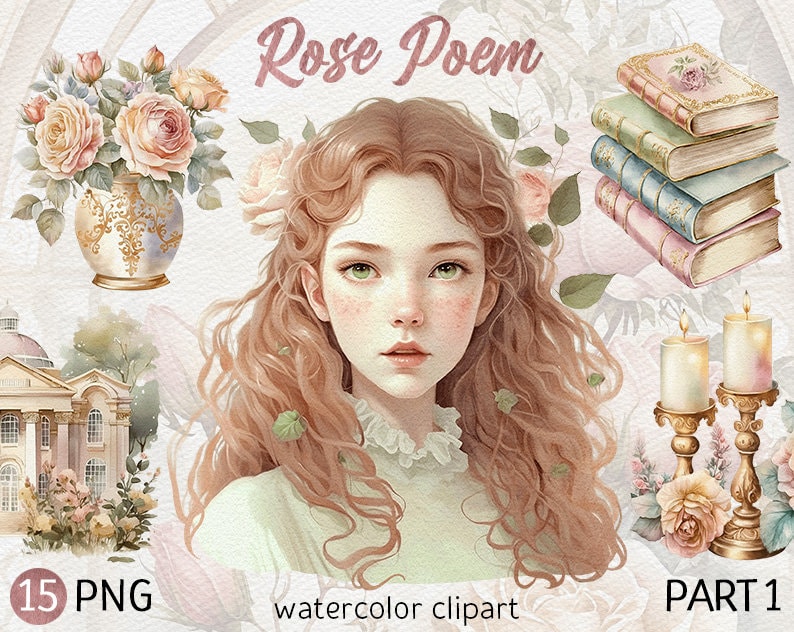 Watercolor Rose Poem Clipart Bundle Light Academia PNG - Etsy