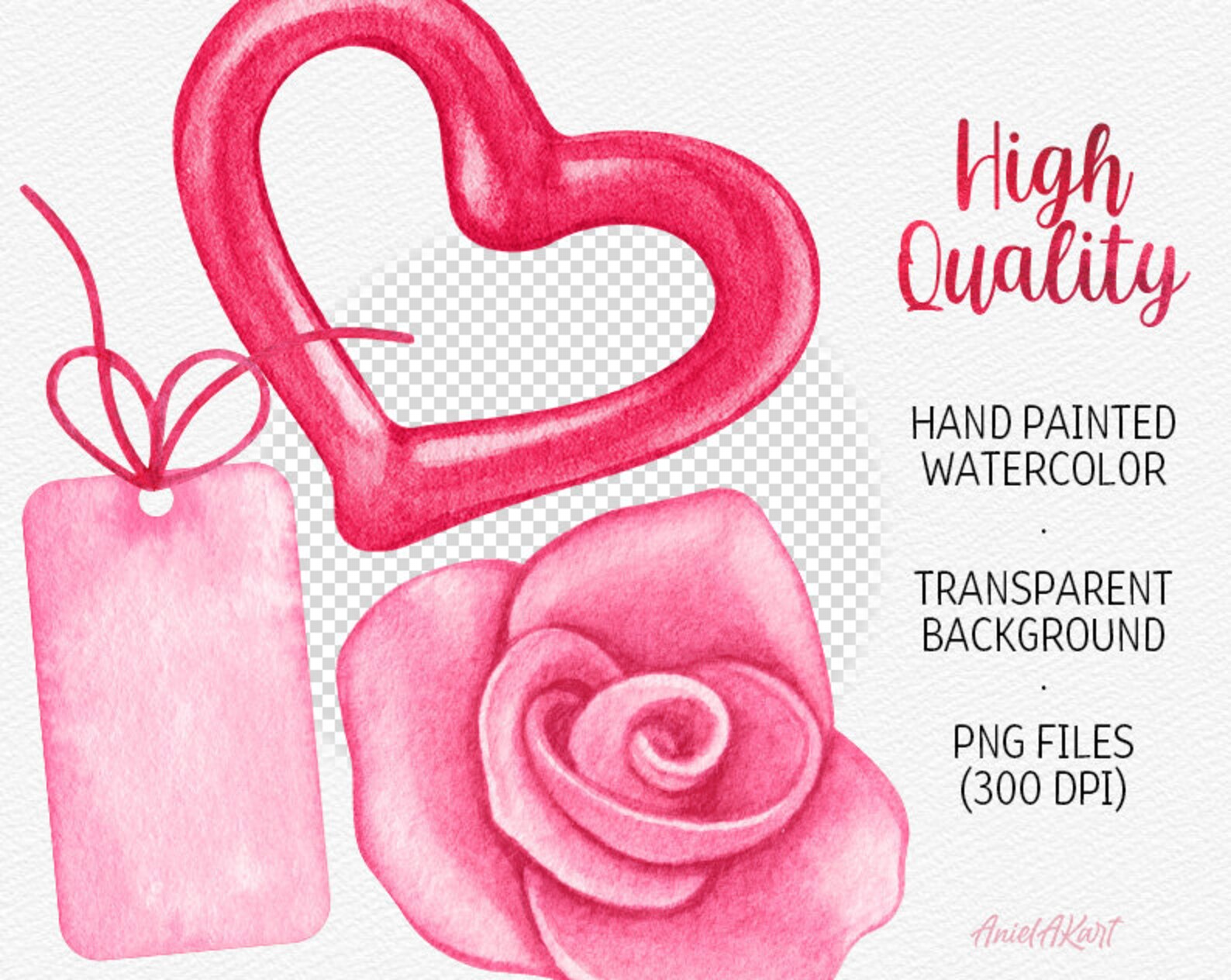 Watercolor Valentine's Day Clipart Valentine PNG Red Love | Etsy