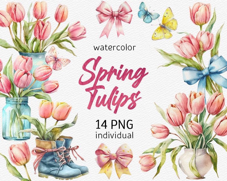 Watercolor Tulip Clipart Pink Tulip PNG Scrapbooking Clipart - Etsy Canada