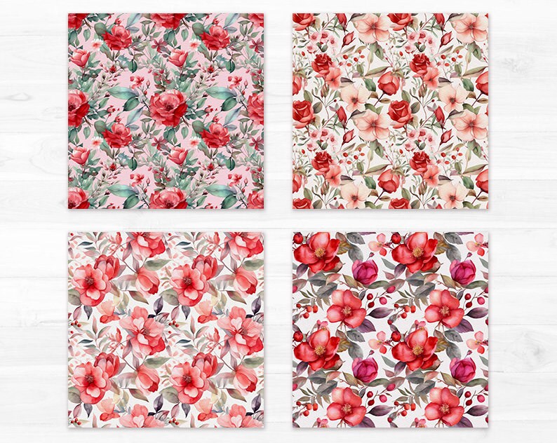 Watercolor Floral Digital Paper Pack Flower Seamless Pattern Printable ...