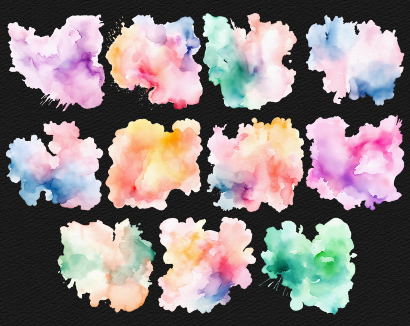 Pastel Watercolor Splash Clipart PNG Bundle Brush Strokes Clipart ...