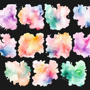 Pastel Watercolor Splash Clipart PNG Bundle Brush Strokes Clipart ...