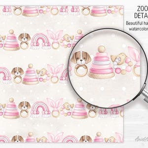 Baby Girl Digital Paper Pack Boho Nursery Watercolor Toys Seamless ...