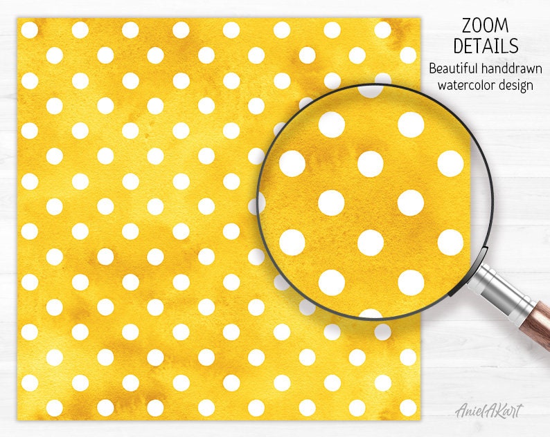 Yellow Black Digital Paper Pack Watercolor Polka Dot Seamless | Etsy