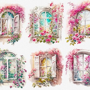 Watercolor Spring Window Clipart Flower Window PNG, Scrapbooking ...