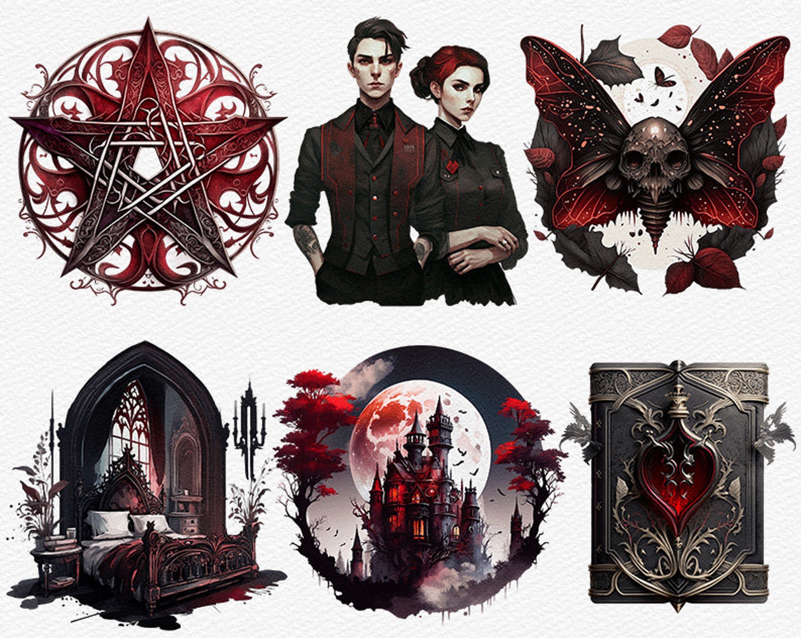 Watercolor Darkest Academia Clipart Pack Dark Academia PNG Gothic Aesthetic Fantasy Clipart ...