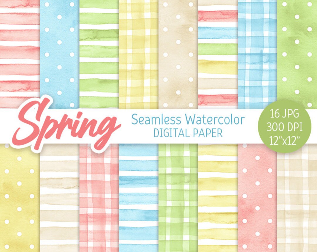 Spring Digital Paper Pack Watercolor Polka Dot Seamless Pattern Easter ...