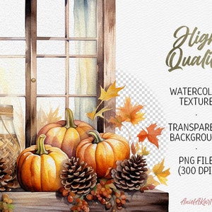 Watercolor Fall Window Clipart Cozy Autumn PNG Graphics Autumn Leaves ...