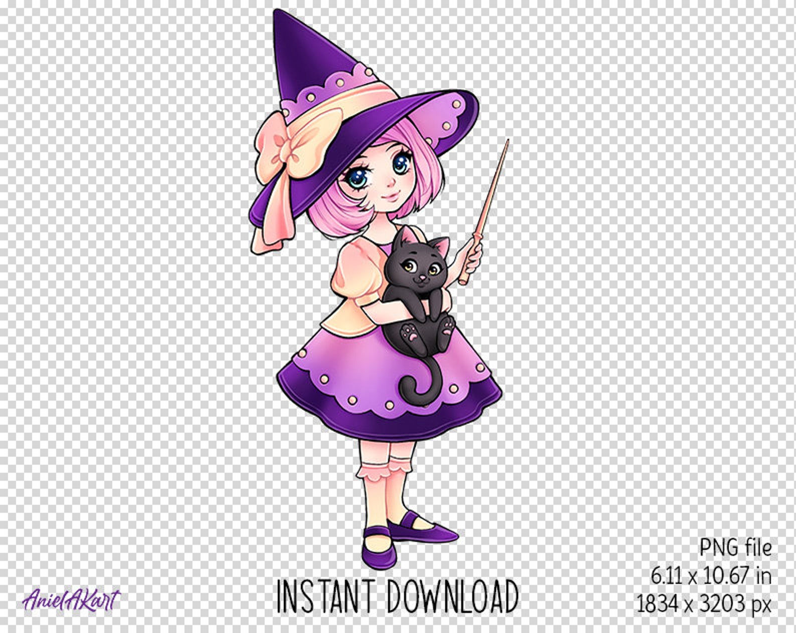 Halloween Clipart Cute Little Witch Digital Illustration - Etsy