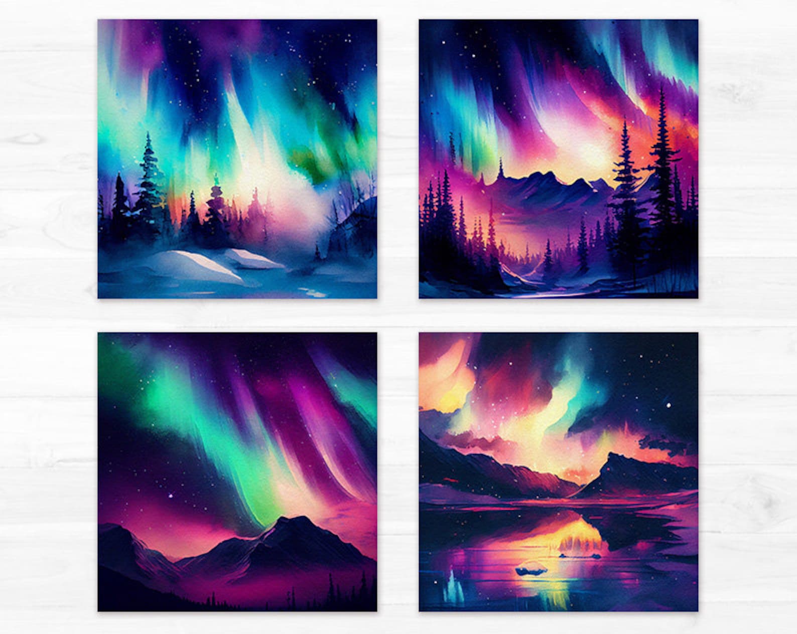 Northern Lights Digital Paper Pack Watercolor Aurora Borealis Printable ...