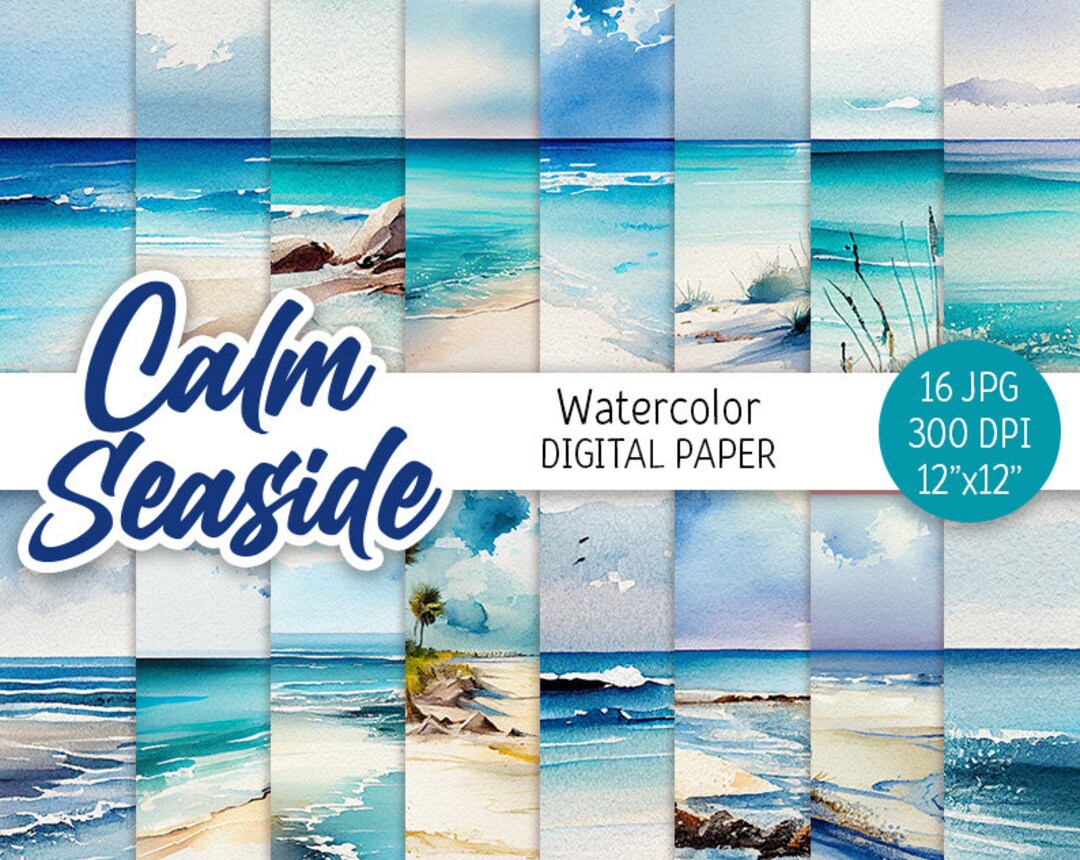 Watercolor Seaside Digital Paper Pack Summer Beach Printable ...