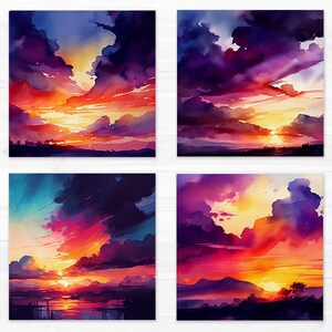 Watercolor Sunset Sky Digital Paper Pack Beach Sunset Printable ...