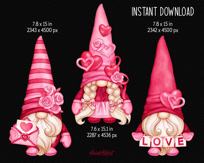 Watercolor Valentine Gnomes PNG Clipart Valentine's Day - Etsy