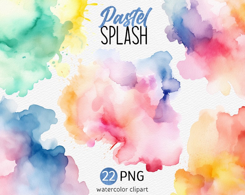 Pastel Watercolor Splash Clipart PNG Bundle Brush Strokes Clipart ...