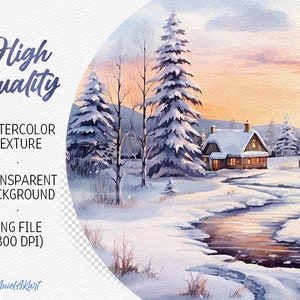 Watercolor Winter Clipart Bundle Snowy Winter PNG Landscape PNG ...