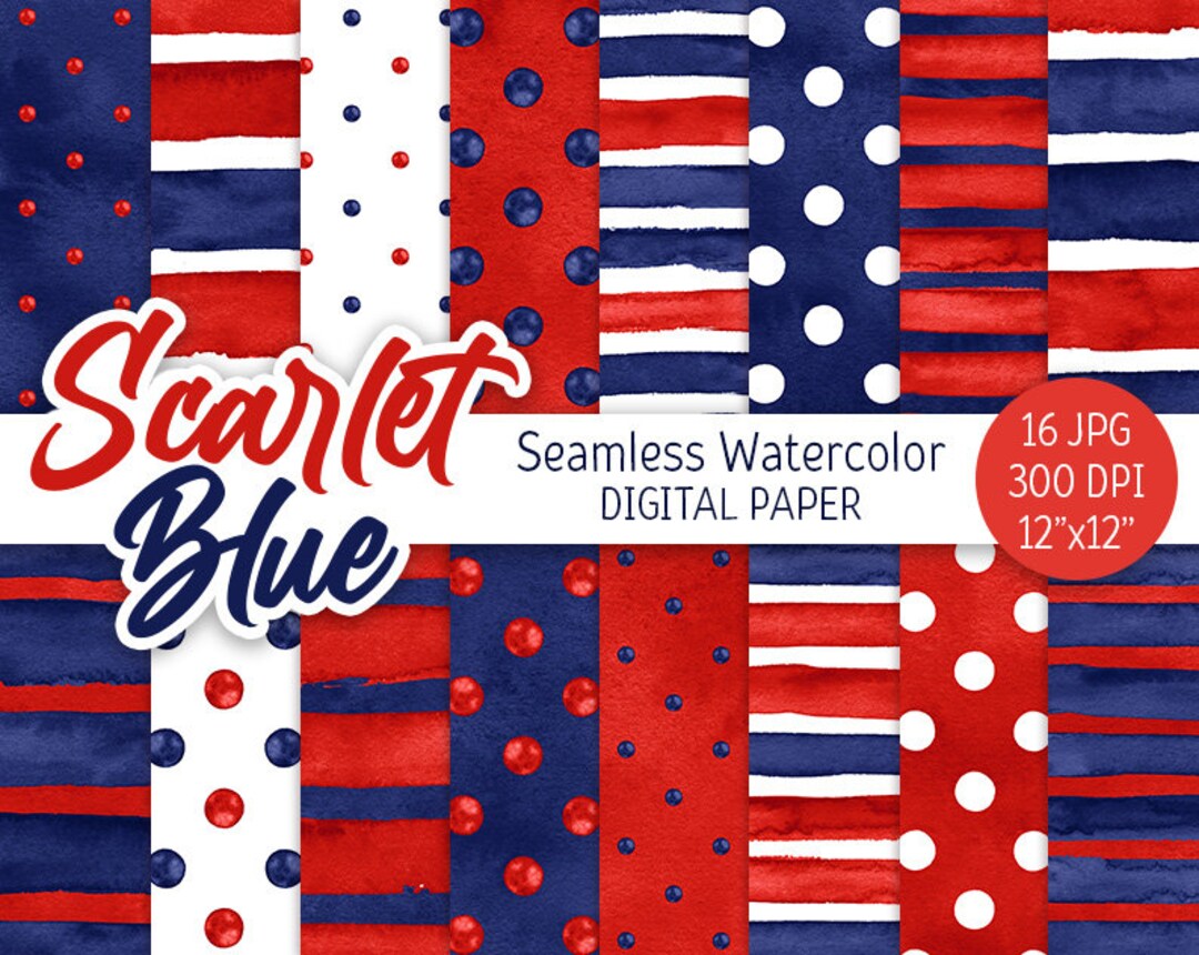 Red Blue Digital Paper Pack Watercolor Polka Dot Seamless Pattern ...