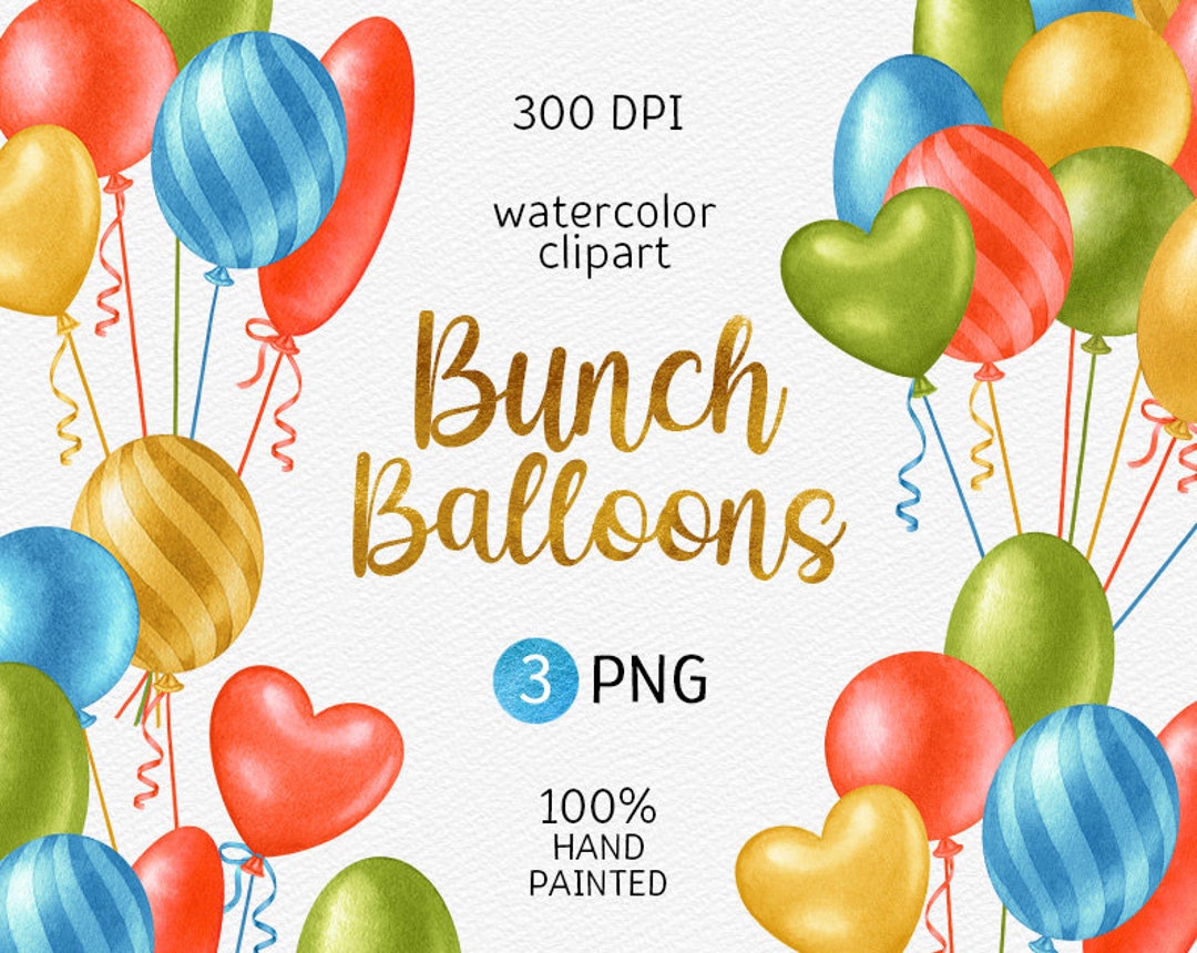 Watercolor Colorful Balloons Clipart Hand Painted Birthday Watercolor ...