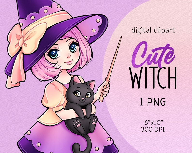 Halloween Clipart Cute Little Witch Digital Illustration - Etsy
