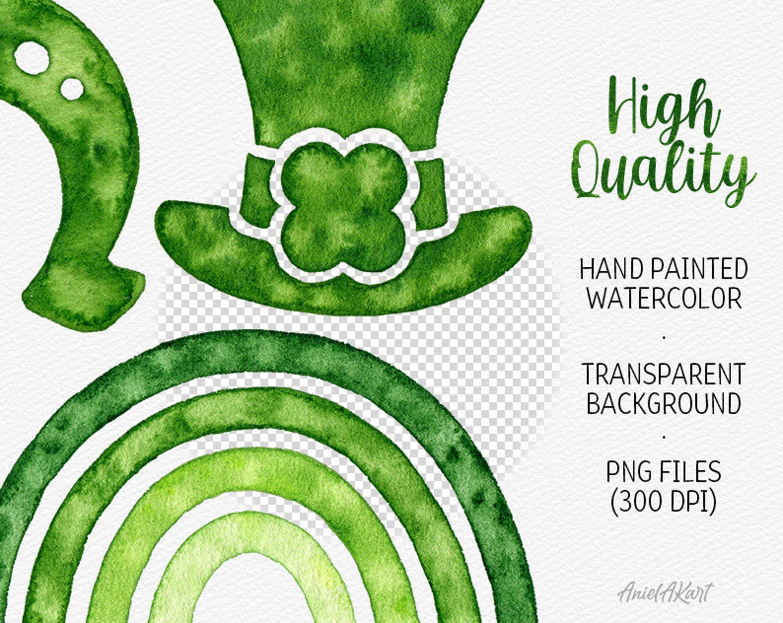 Watercolor St. Patrick's Day Clipart Irish PNG Green Shamrock Clipart ...