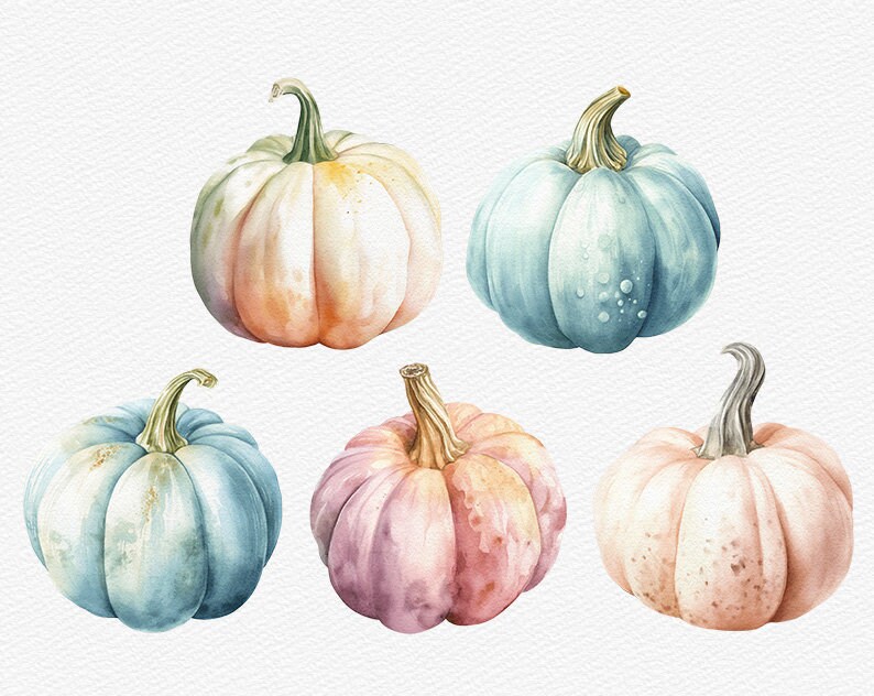 Pastel Pumpkin Clipart Watercolor Pumpkin PNG Cute Halloween PNG Bundle ...