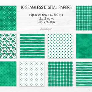 Emerald Green Seamless Pattern Watercolor Polka Dot Digital Paper Pack ...