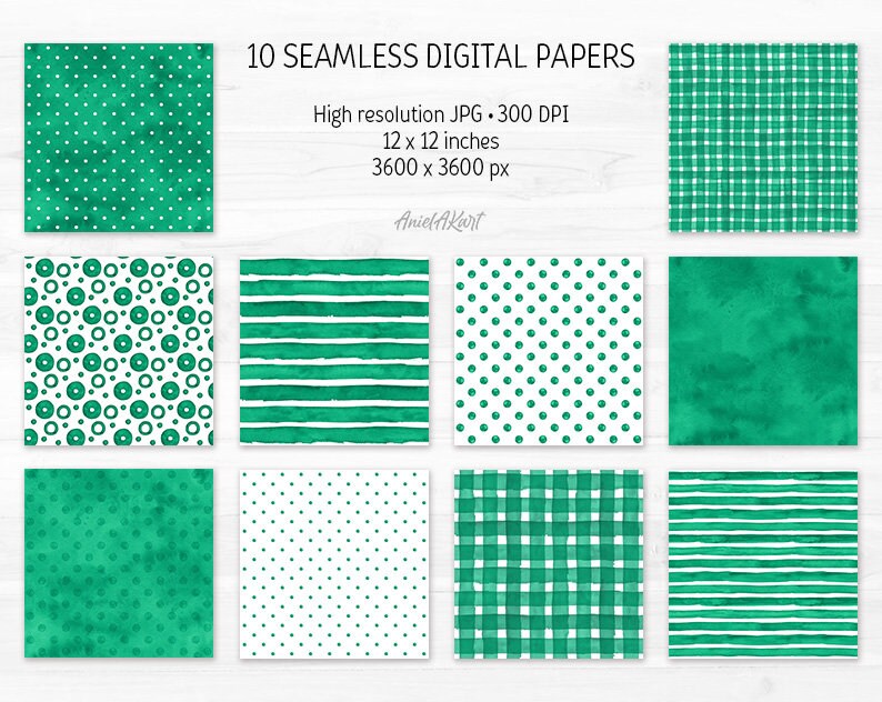 Emerald Green Seamless Pattern Watercolor Polka Dot Digital Paper Pack ...