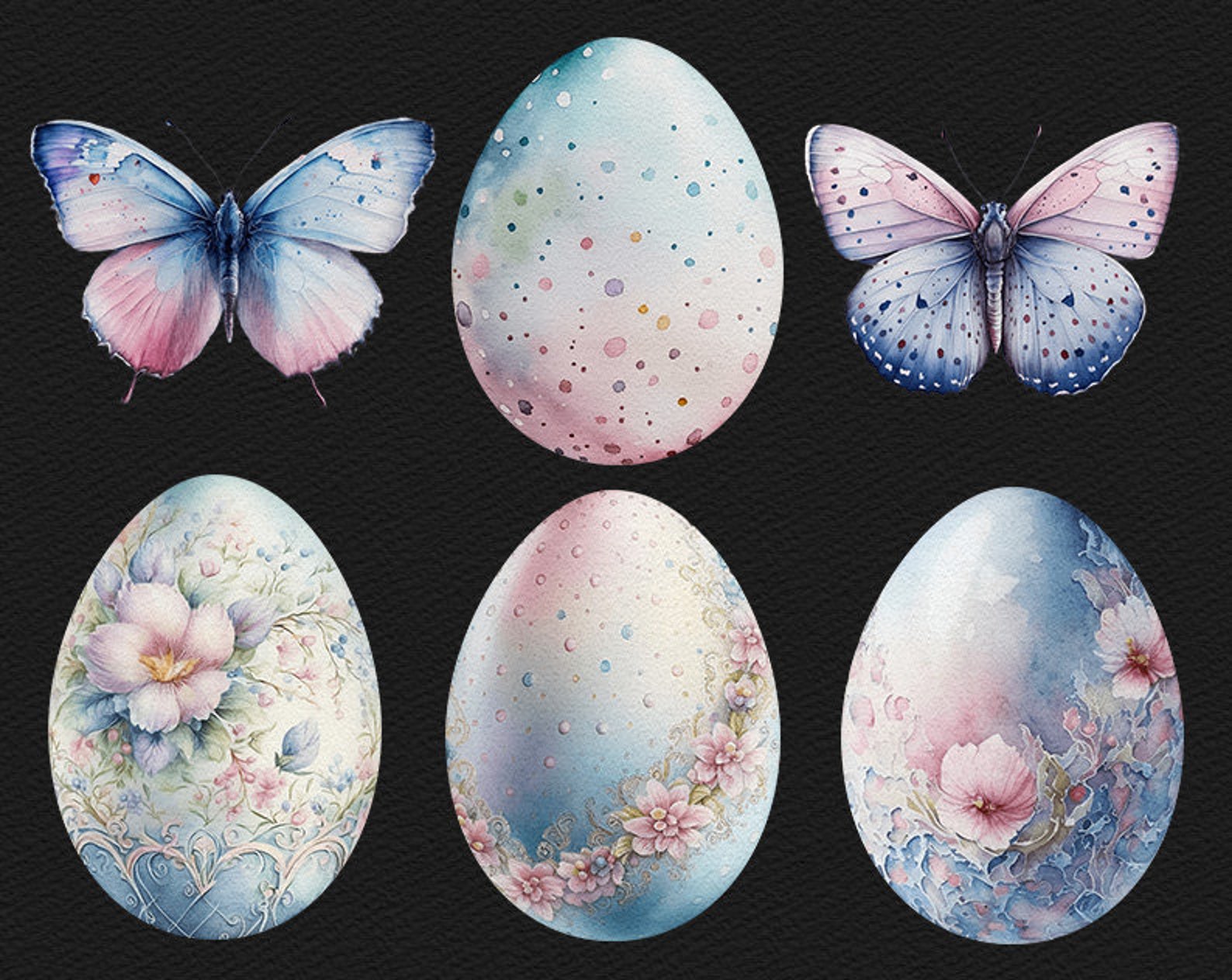 Watercolor Easter Clipart Bundle, Spring Clipart PNG, Basket Bird Eggs ...