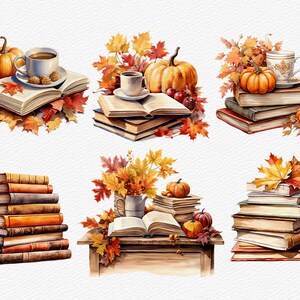 Watercolor Fall Reading Clipart Pack Watercolor Autumn Book PNG Bundle ...