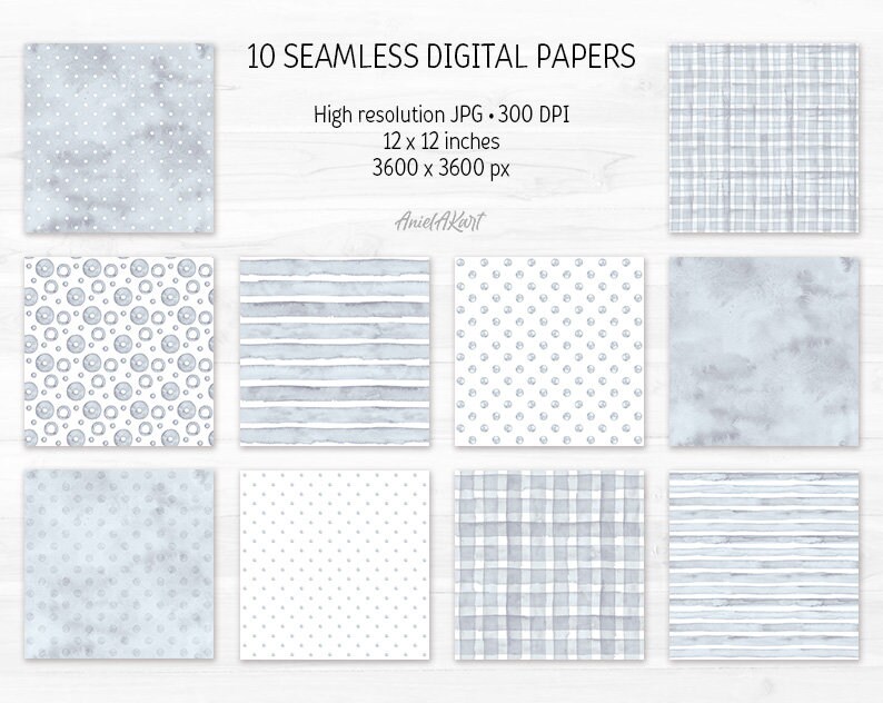 Light Grey Seamless Pattern Watercolor Polka Dot Digital Paper Pack ...