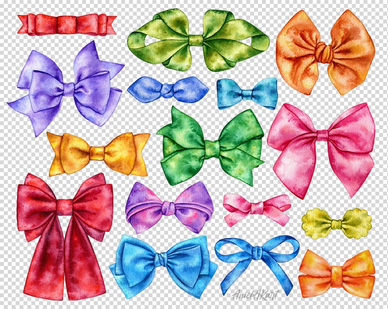 Watercolor Bow Clipart Hand Painted Multicolor Bows Colorful | Etsy