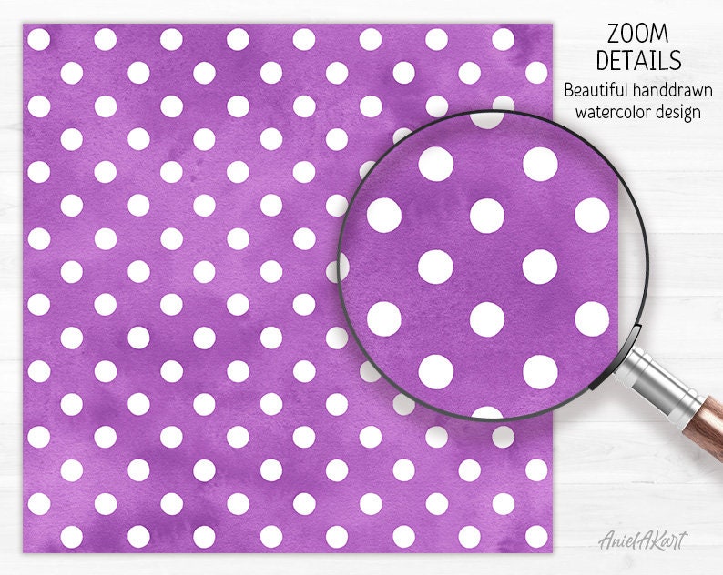 Purple Black Digital Paper Pack Watercolor Polka Dot Seamless Pattern ...
