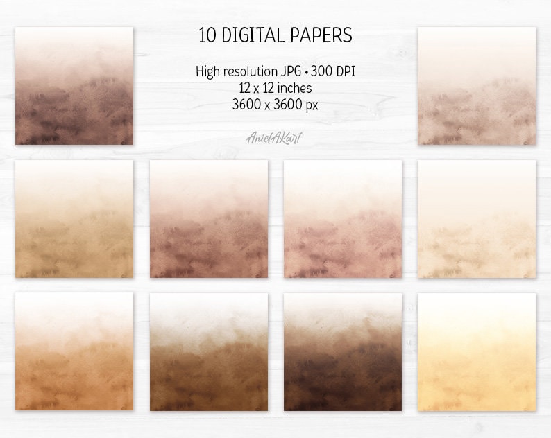 Brown Ombre Watercolor Background Brown Digital Paper Pack Beige ...