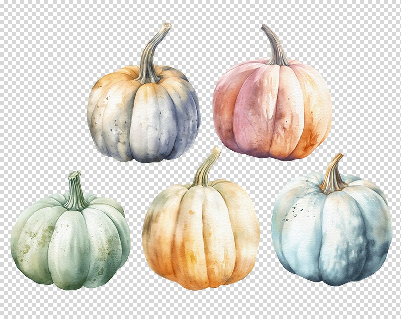 Pastel Pumpkin Clipart Watercolor Pumpkin PNG Cute Halloween PNG Bundle ...