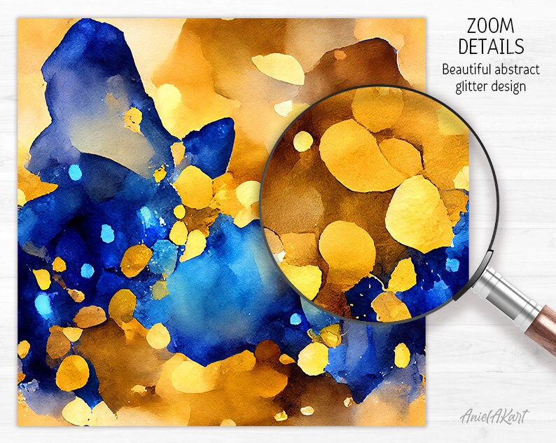 Blue and Gold Digital Paper Pack Watercolor Abstract Blue Seamless ...