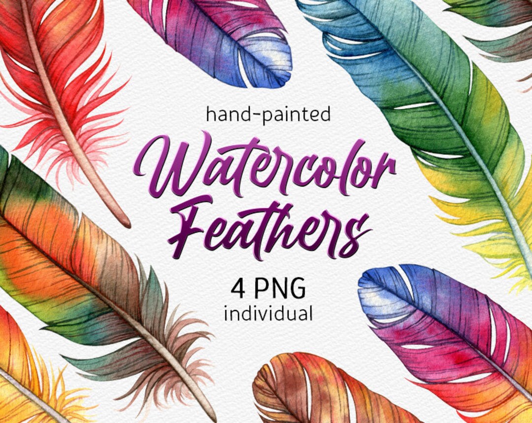 Watercolor Feather Clipart Exotic Boho Set Hand Painted Bohemian Clip ...