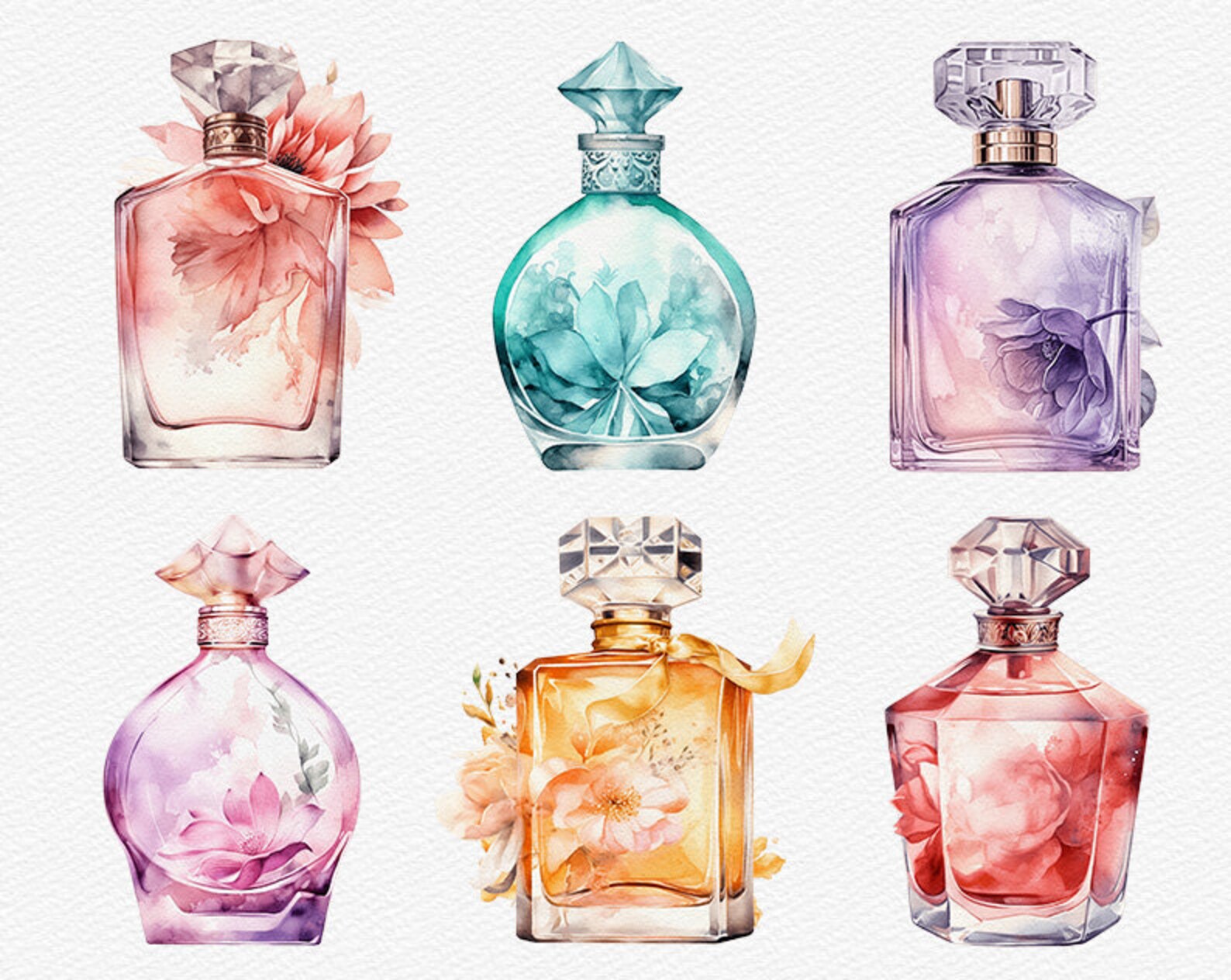 Watercolor Flower Perfume Bottles Clipart Pastel Perfume PNG Bundle ...