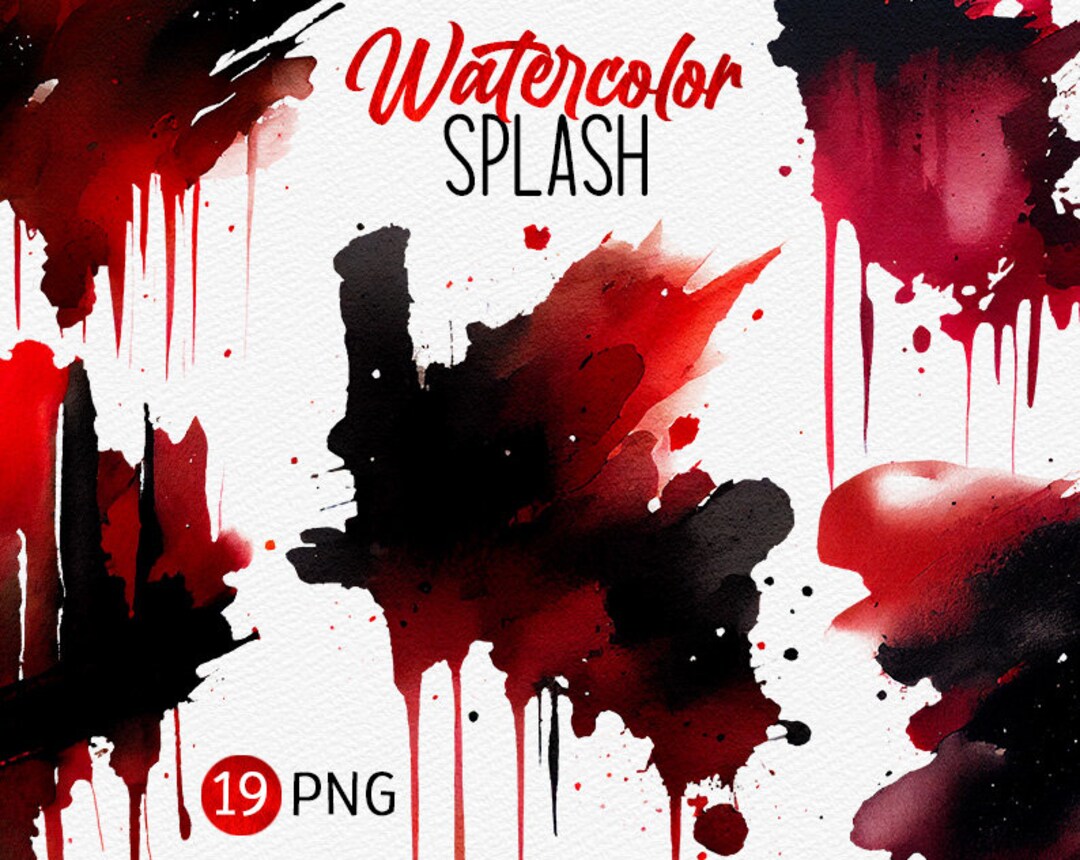 Watercolor Splash Clipart Bundle Black and Red Brush Stroke PNG ...