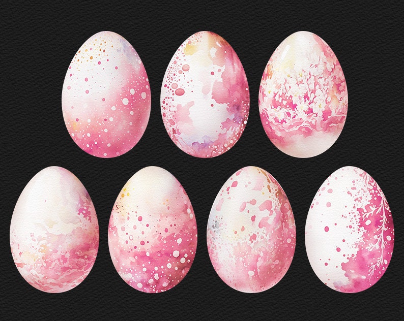 Watercolor Easter Eggs Clipart Bundle White and Pink Easter Egg PNG ...