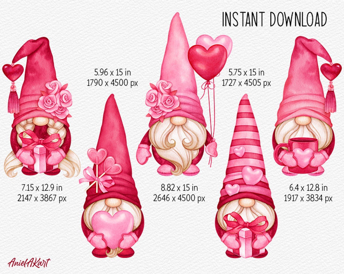 Valentine Gnomes PNG Clipart Watercolor Valentine's Day | Etsy