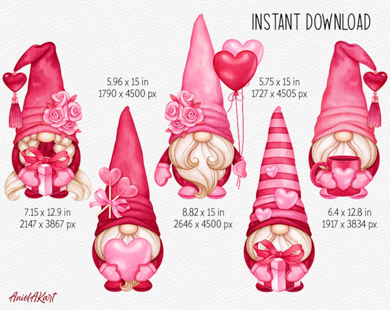 Valentine Gnomes PNG Clipart Watercolor Valentine's Day | Etsy