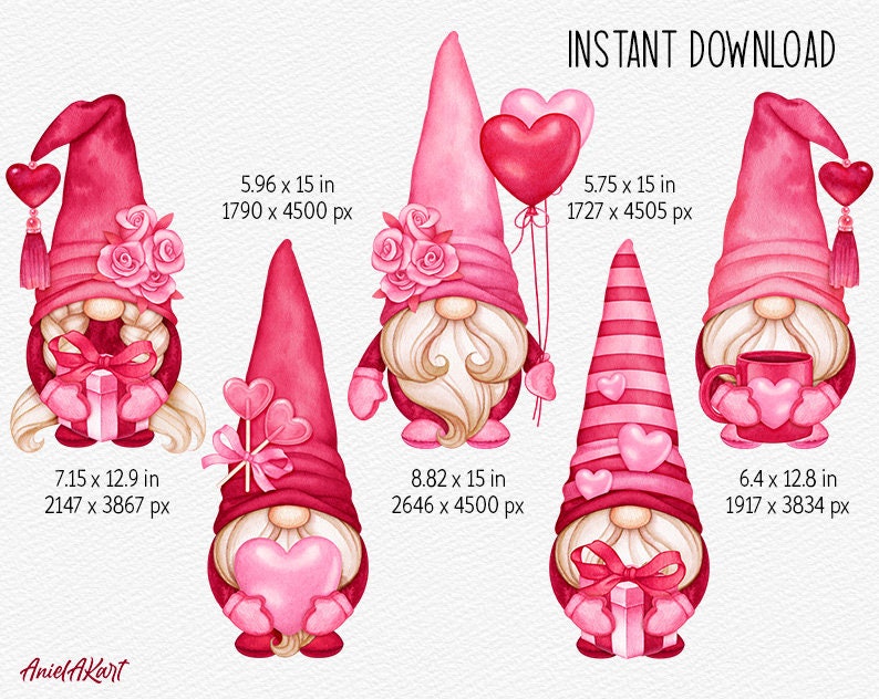 Valentine Gnomes PNG Clipart Watercolor Valentine's Day - Etsy