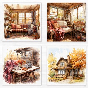 Fall Cottage Digital Paper Pack Watercolor Printable Scrapbooking Paper ...